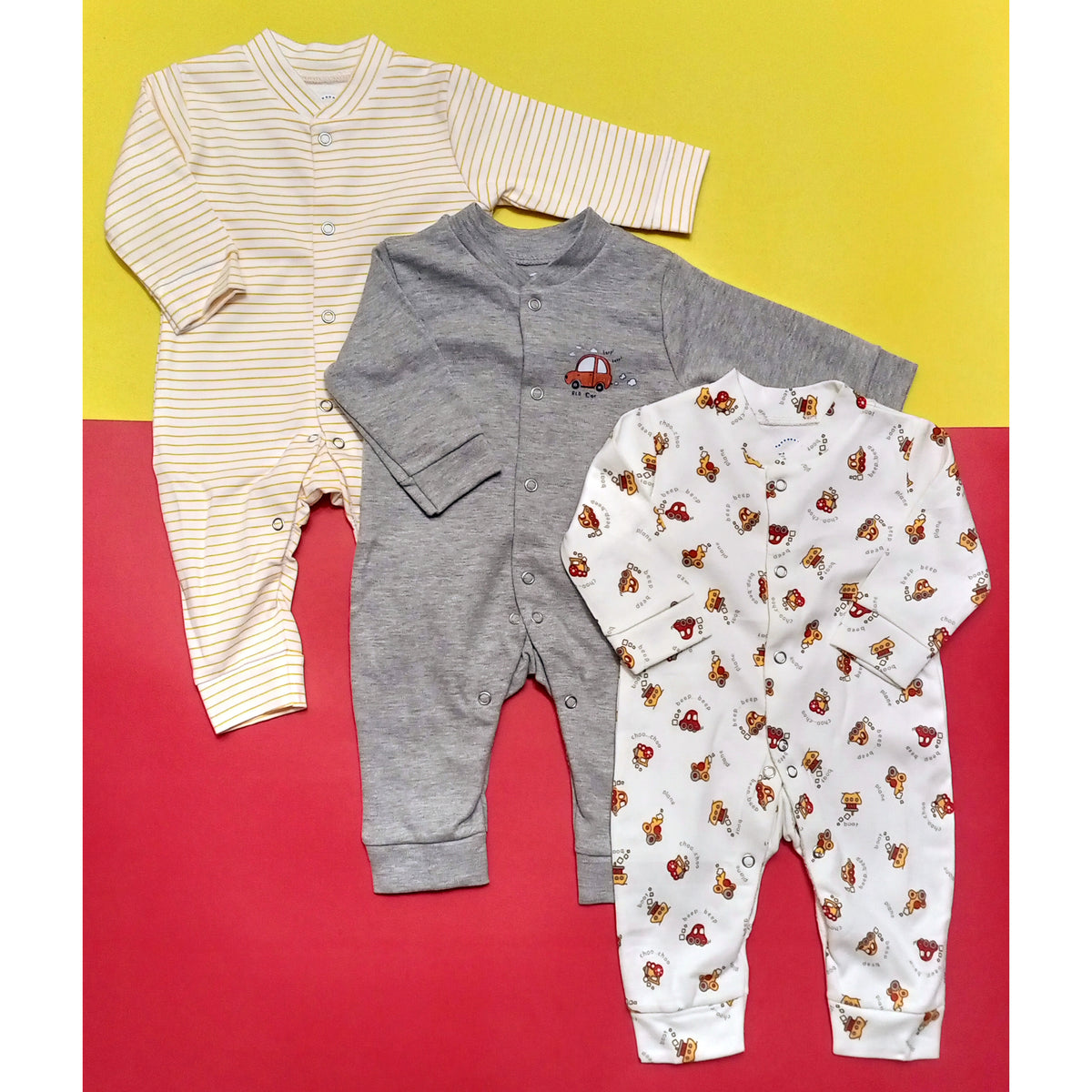 Pack of 3 Sleep Suits - Gray Lining– Superior Babies